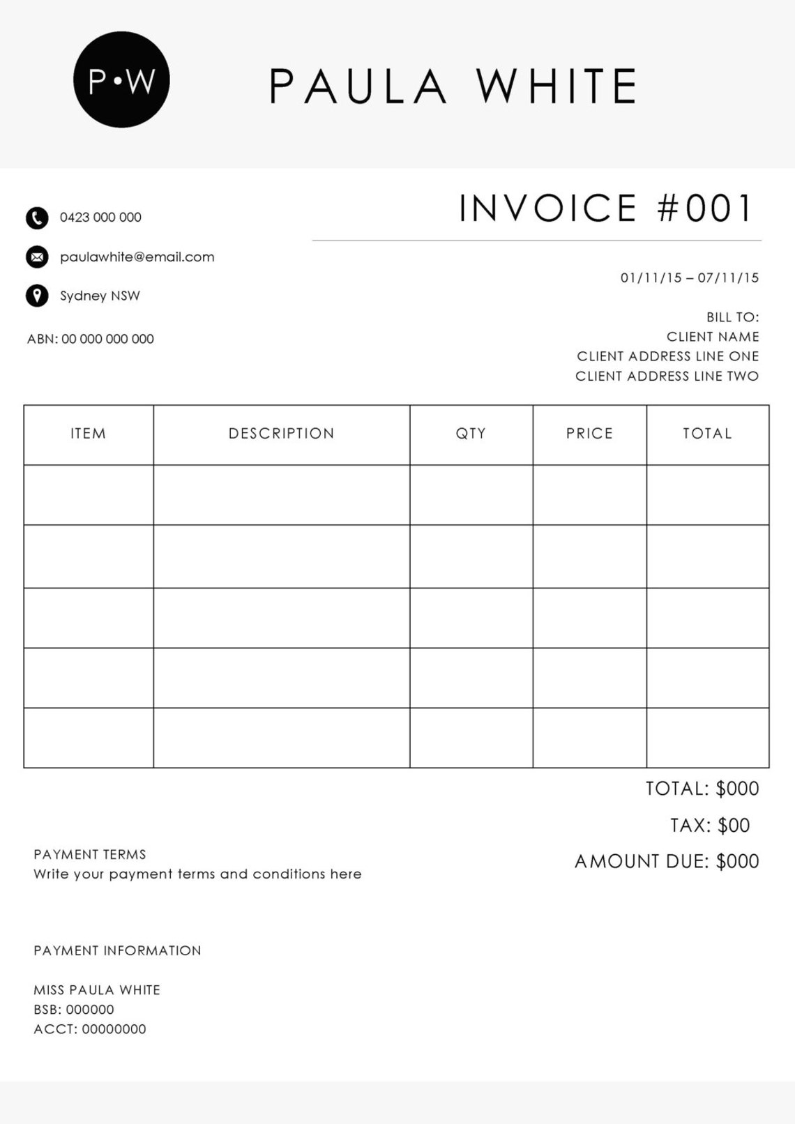 Invoice Template | Receipt | MS Word and Photoshop Template | Invoice ...