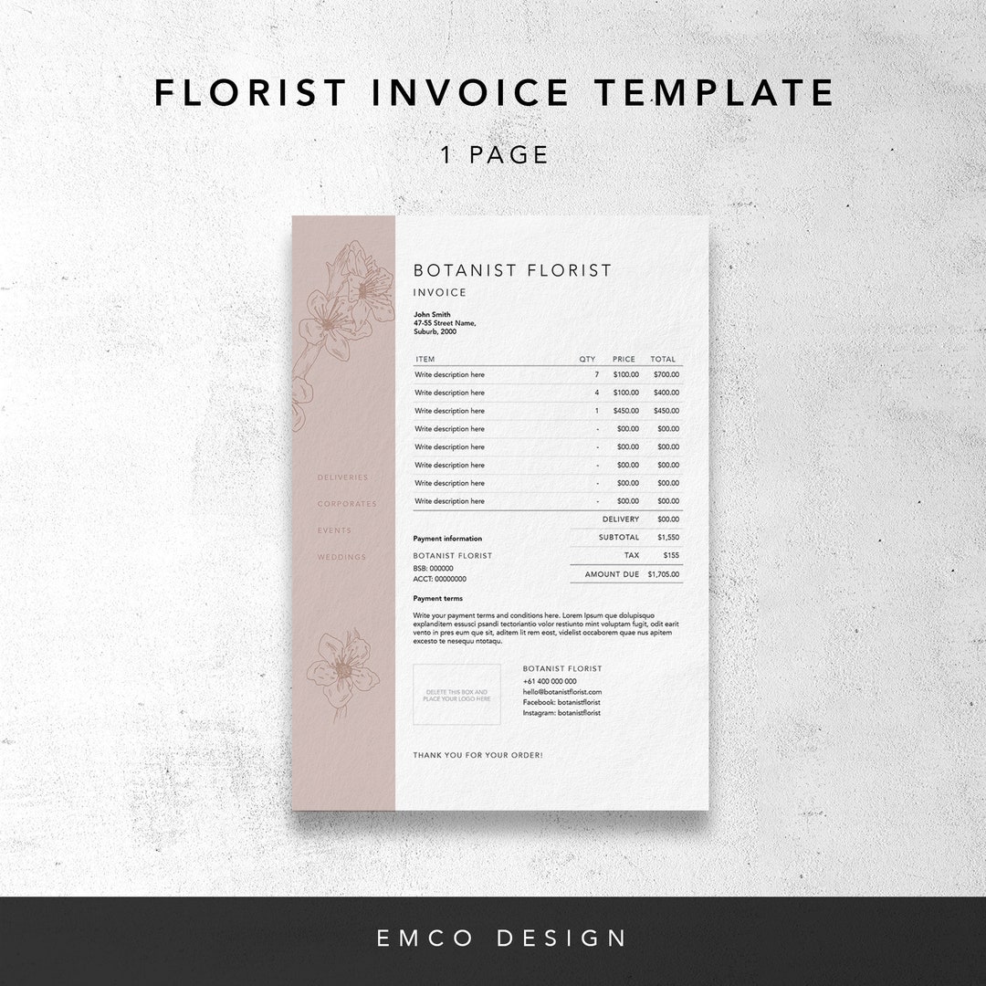 Florist Invoice Template Invoice Design Receipt MS Word Invoice ...