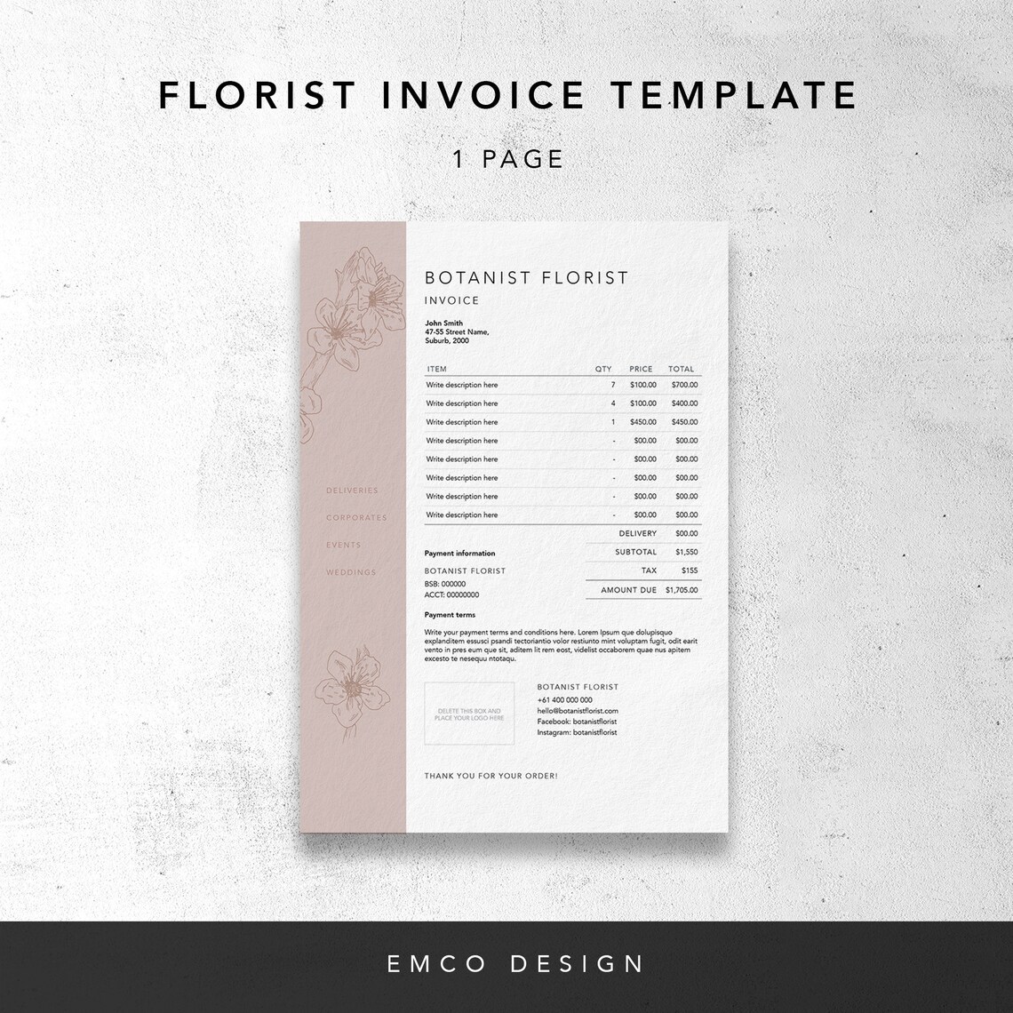 Florist Invoice Template Invoice Design Receipt MS Word Invoice ...