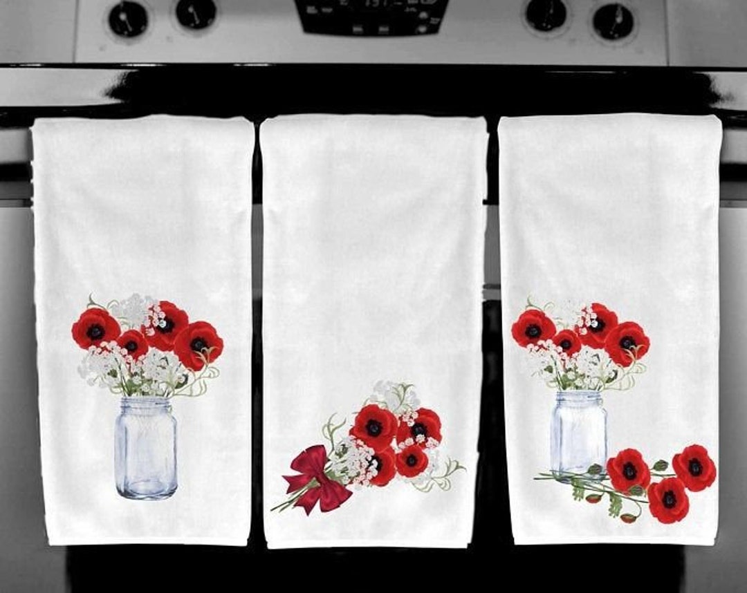 Red Poppies Kitchen Towels set of 3 - Etsy