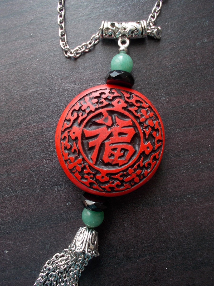 Pendentif chinois de chance, bijoux cinabre rouge - Etsy France