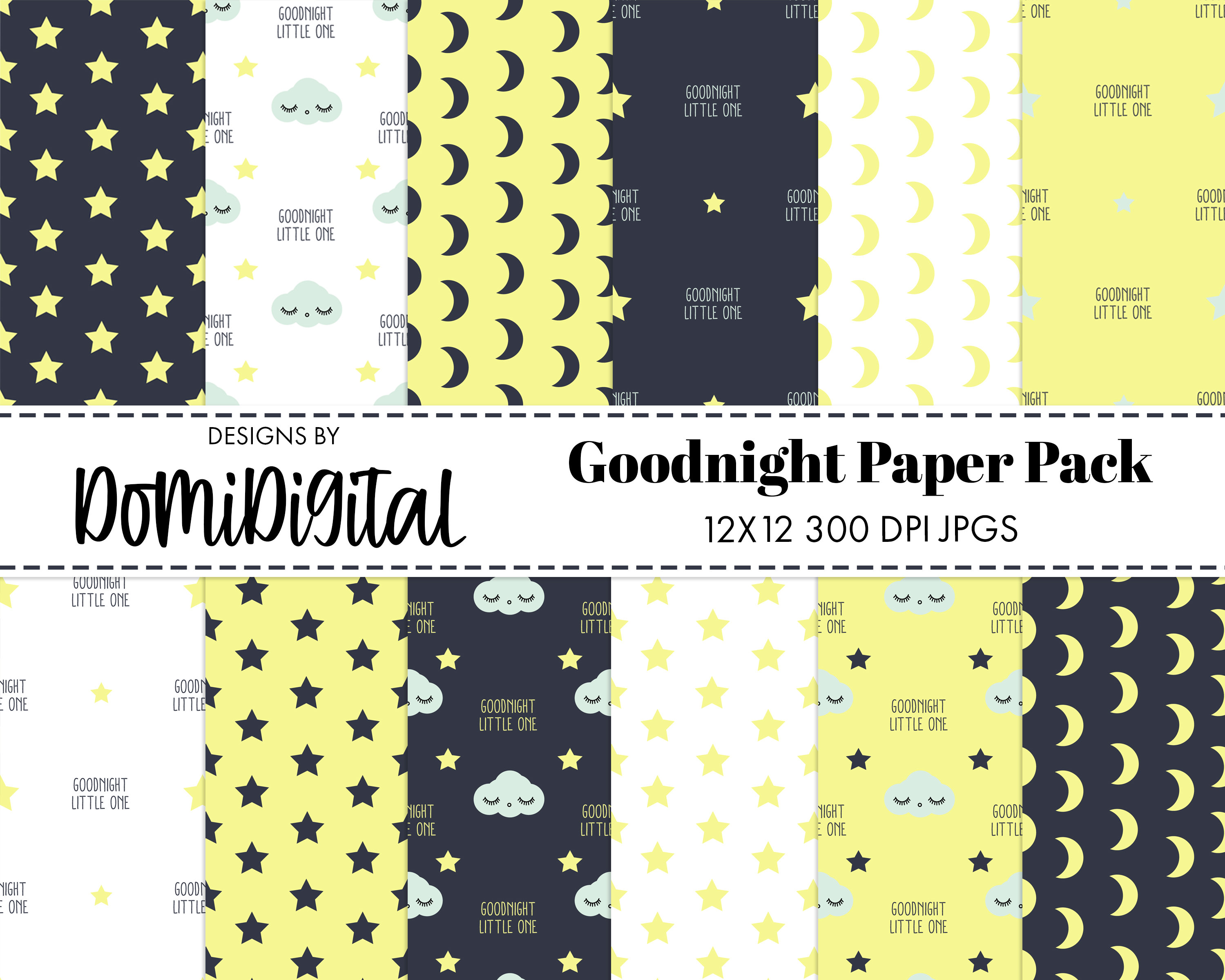 Goodnight Digital Paper Pack Bedtime, Seamless, Scrapbook Paper ...