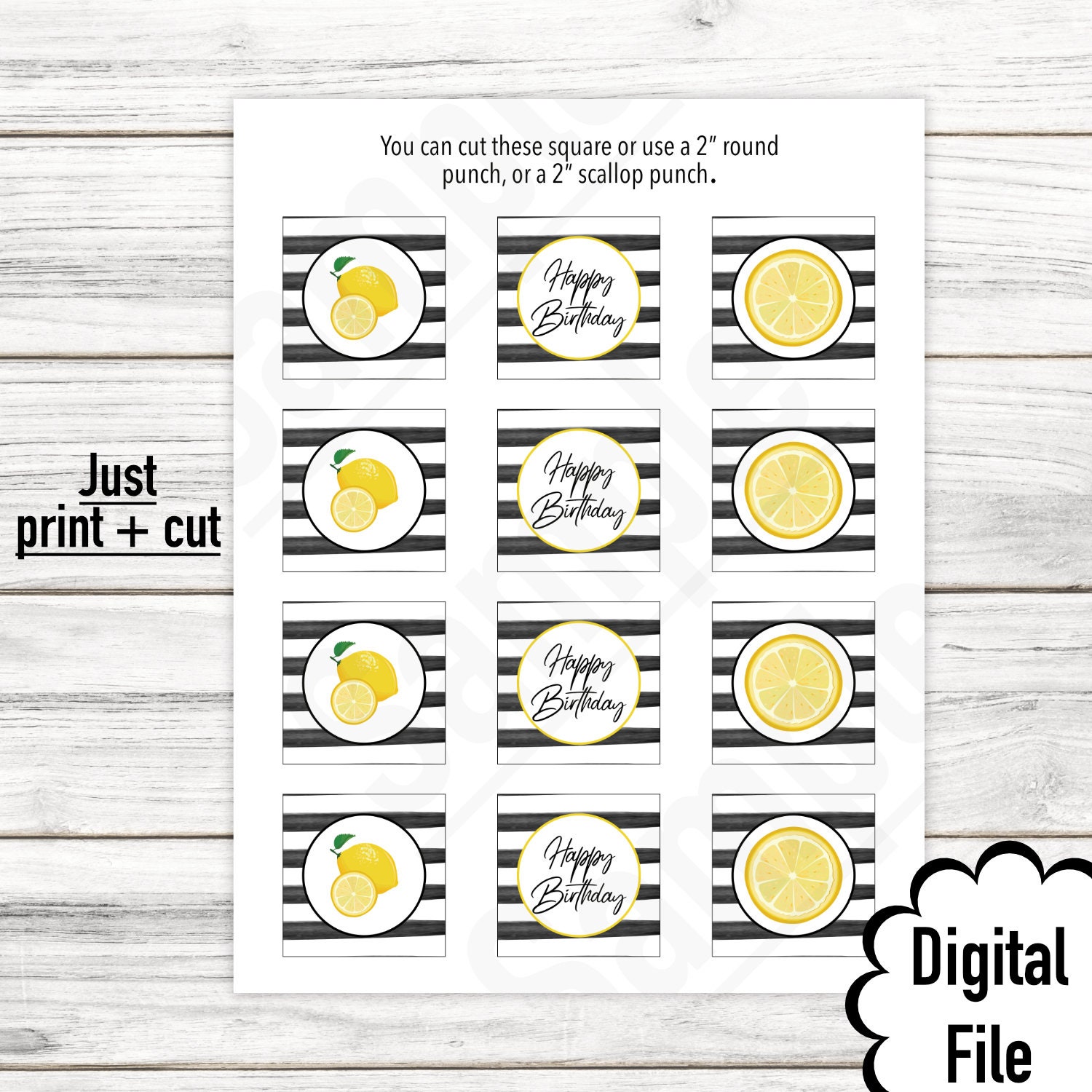 Lemon cupcake toppers birthday digital download printable | Etsy