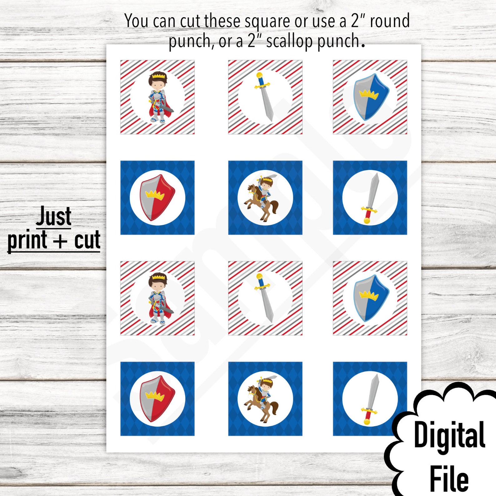 Knights Cupcake Toppers Birthday Digital Download Printable Boys Red ...