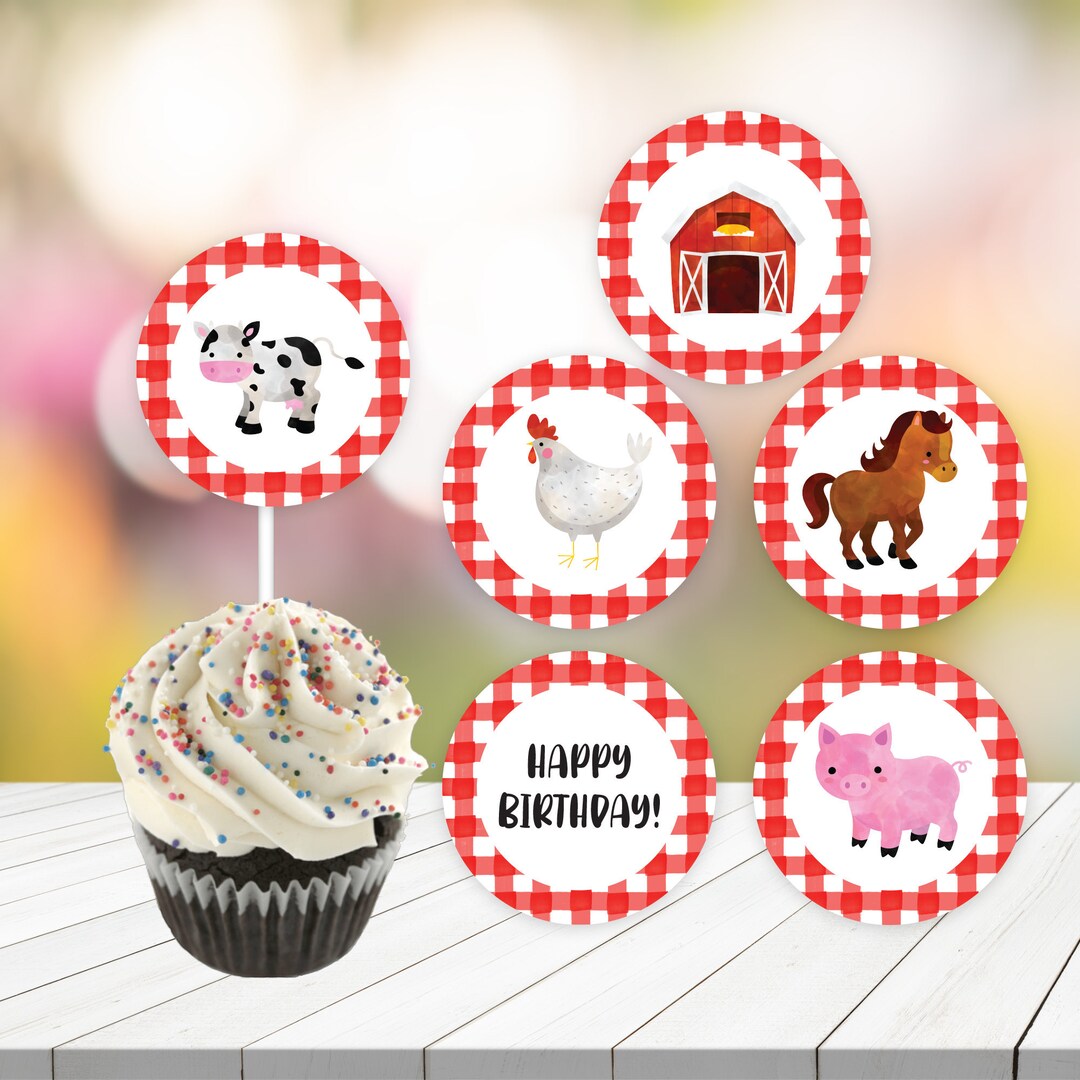 Farm Birthday Cupcake Toppers,boys Farm Toppers,printable Cupcake ...