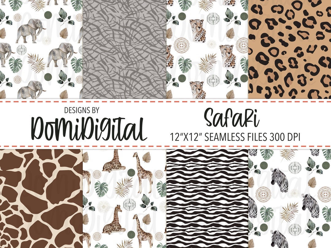 Safari Animal Digital Paper Pack,seamless, Scrapbook Paper, Digital ...