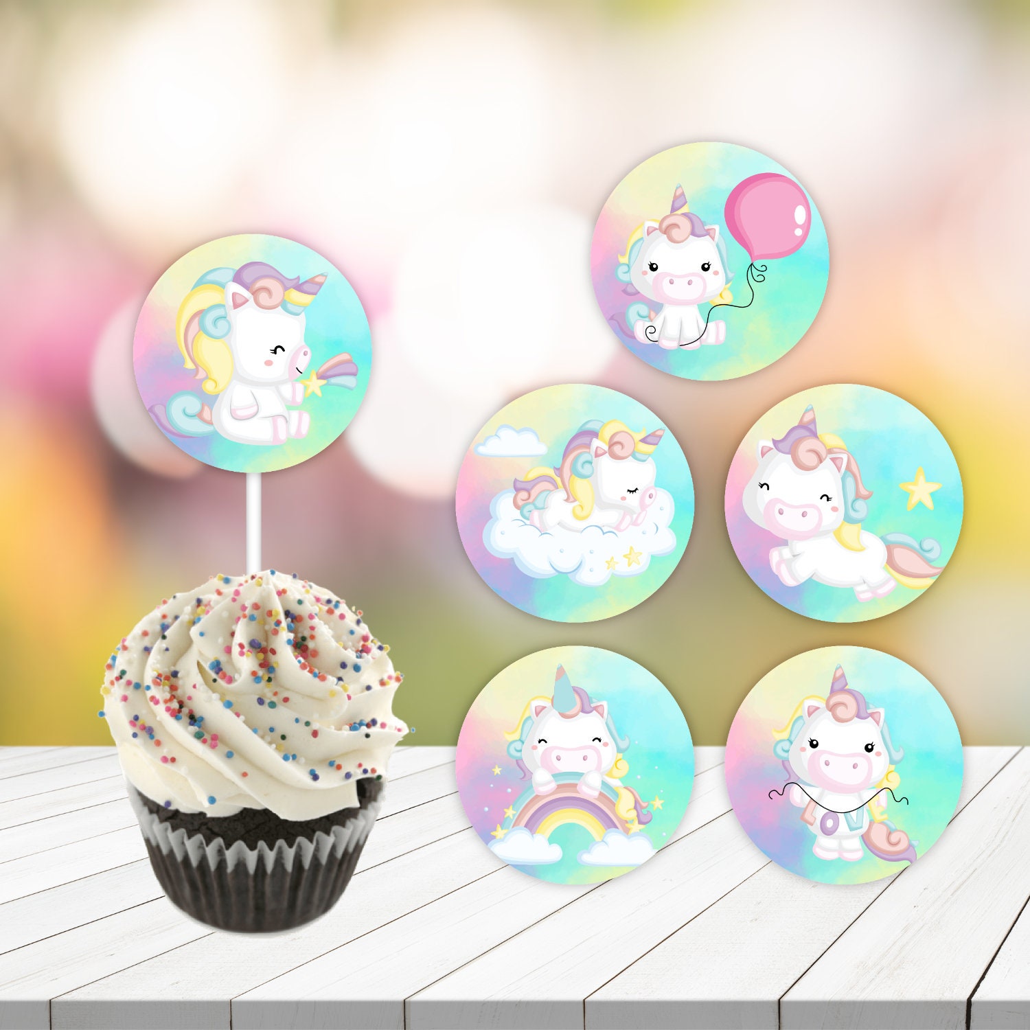 Cute Unicorn Cupcake Toppers Birthday Digital Download Printable Girls ...