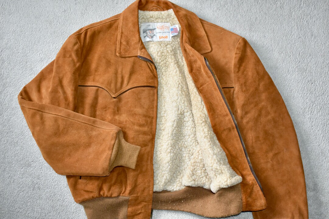 Vtg SCHOTT NYC Kenny Rogers Brown Suede Leather Sherpa Lined Western ...