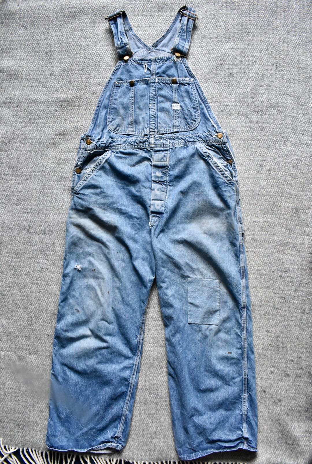 Vtg 60s LEE Jelt Denim Sanforized Distressed Workwear Bibs Overalls ...