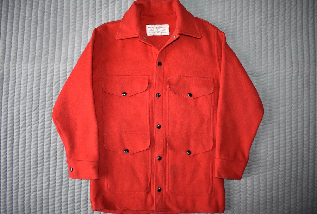 Vtg FILSON Red Mackinaw Wool Hunting Cruiser Jacket Coat Made in USA 38 ...