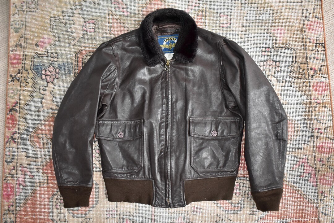 Vtg 80s Cooper Type G-1 Goatskin Leather Fur Collar Flight Bomber ...