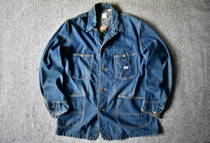 Vtg 60s 70s LEE 91-J Sanforized Blue Sanforized Denim Workwear Chore Jacket Coat Union Made USA ...