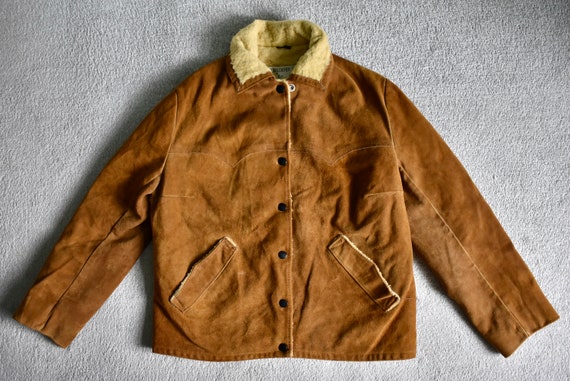 Vtg 60s Joo Kay Brown Suede Leather Sherpa Lined West… - Gem
