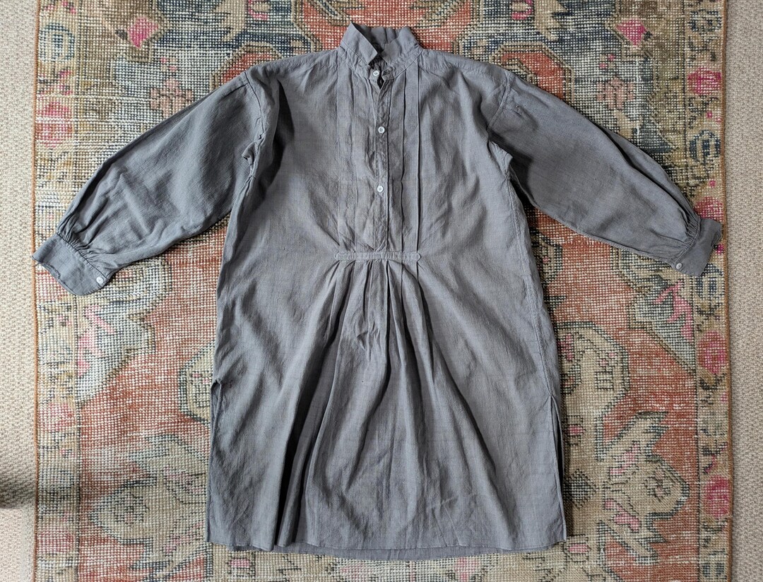 Vtg 10s 20s French Antique Heavy Grey Linen Work Prairie Peasant Tunic ...