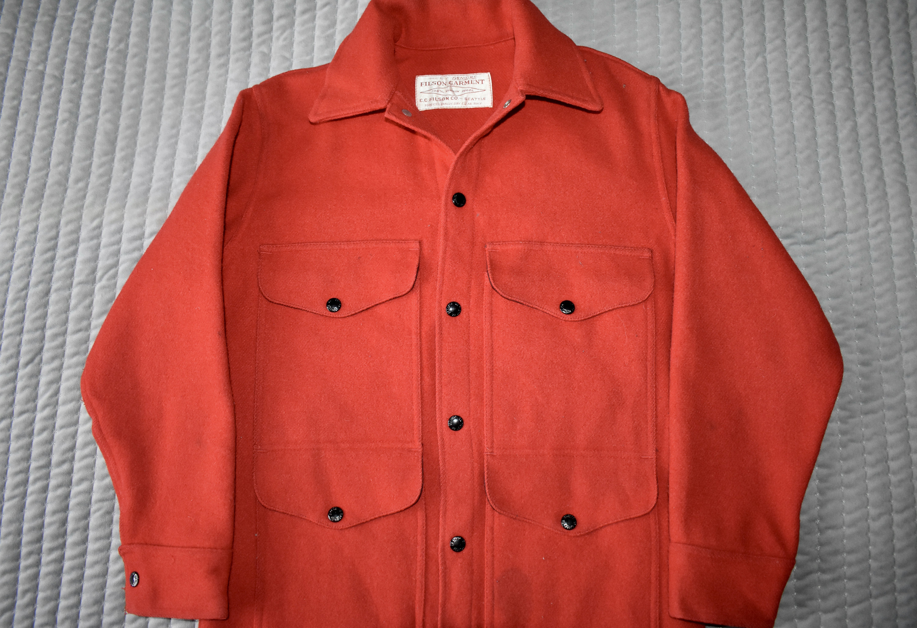 Vtg FILSON Red Mackinaw Wool Hunting Cruiser Jacket Coat Made in USA ...