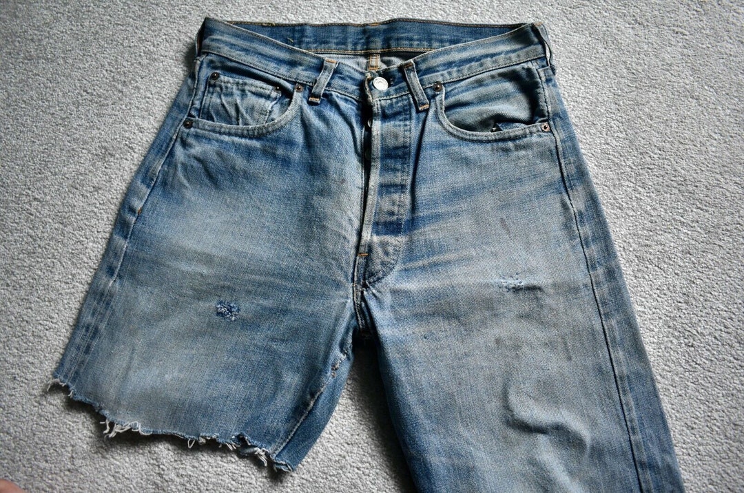 Vtg 70s LEVI'S Selvedge Denim Redline One Leg Jeans Shorts Single ...