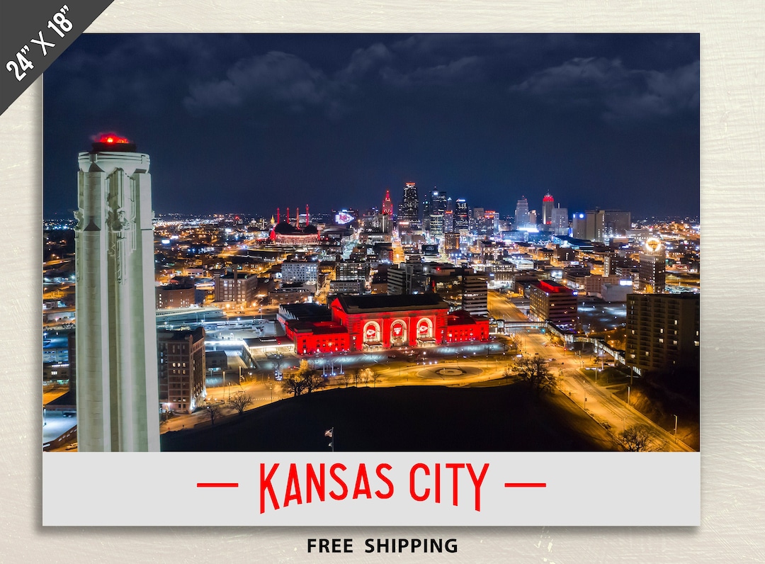 Kansas City Chiefs Skyline Night Photo (downtown KC Cityscape Print ...