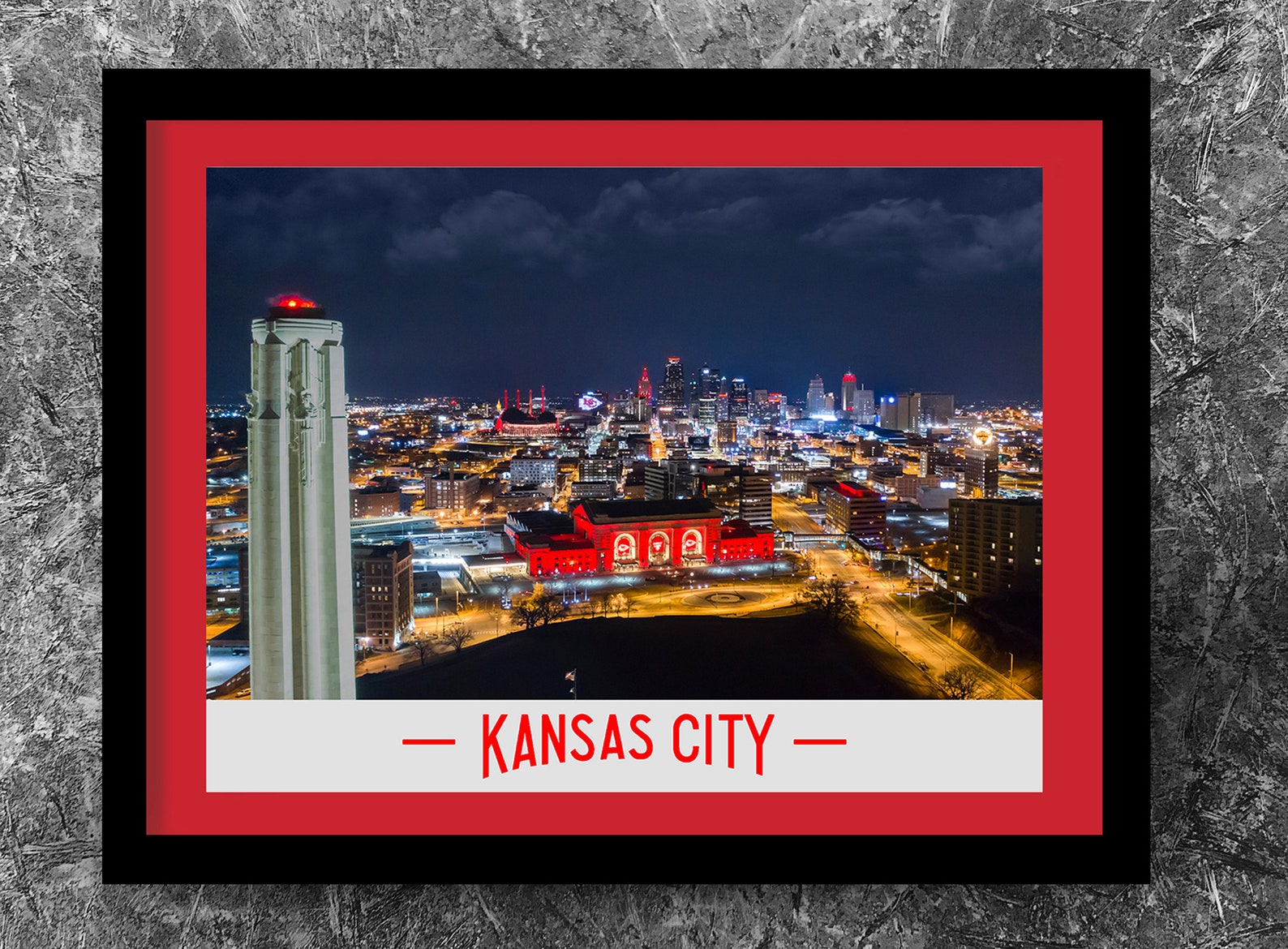Kansas City Chiefs Skyline Night Photo (downtown KC Cityscape Print ...
