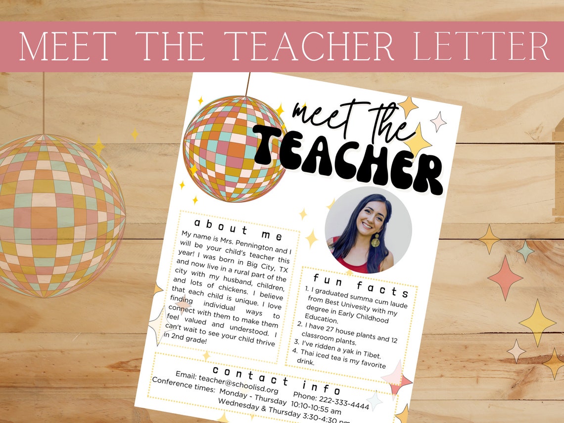 Groovy Disco Ball Meet the Teacher Letter Canva Template - Etsy