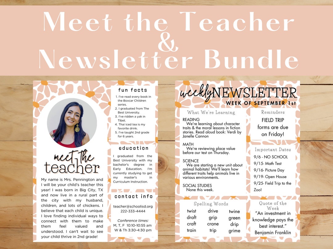 Meet the Teacher Letter & Weekly Newsletter BUNDLE - Retro Daisy Theme ...