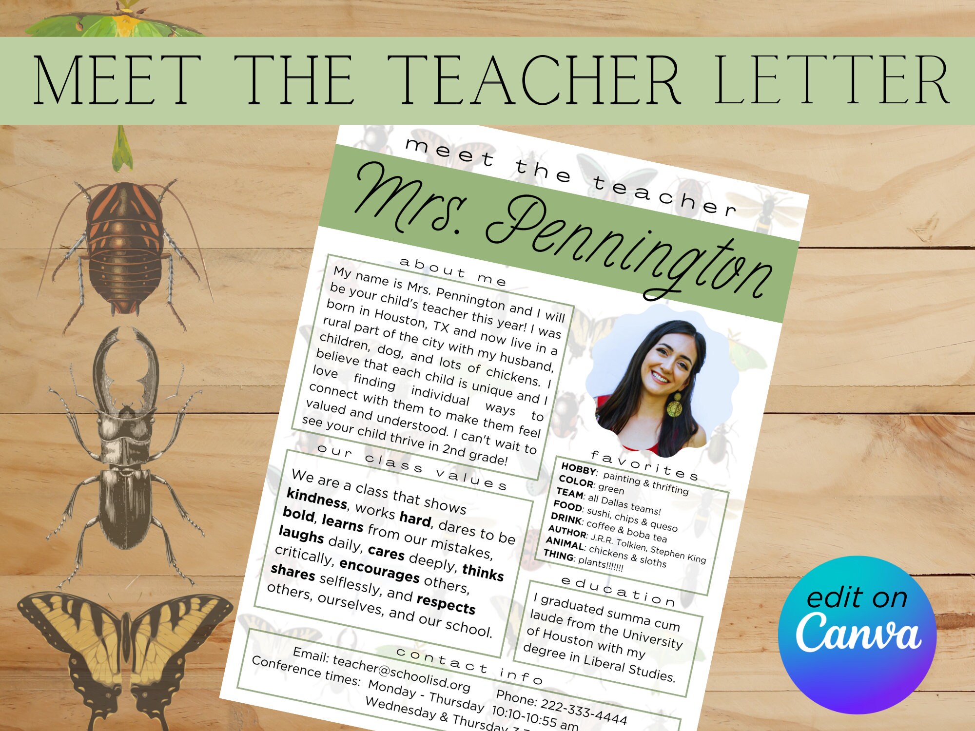 INSECT Meet the Teacher Letter Canva Template | Editable Meet the ...
