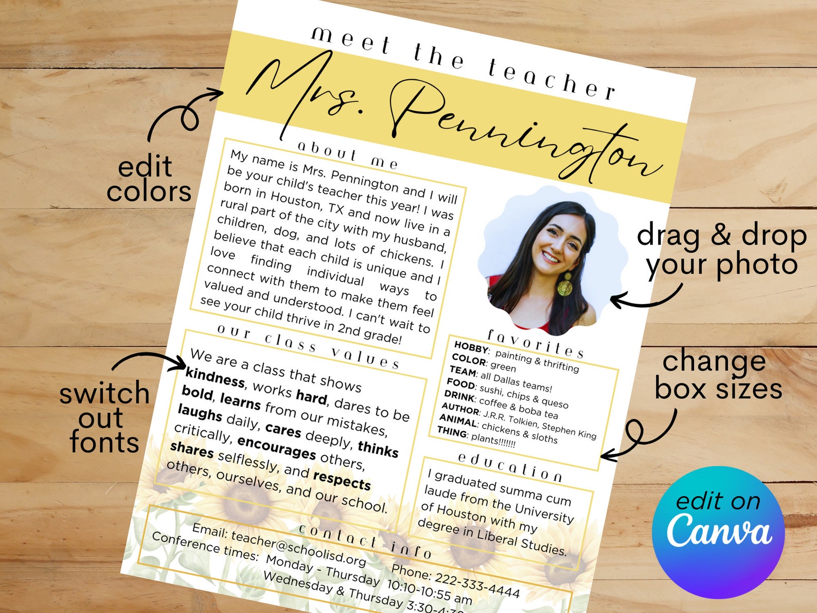 SUNFLOWER Meet the Teacher Letter Template | Editable Meet the Teacher ...