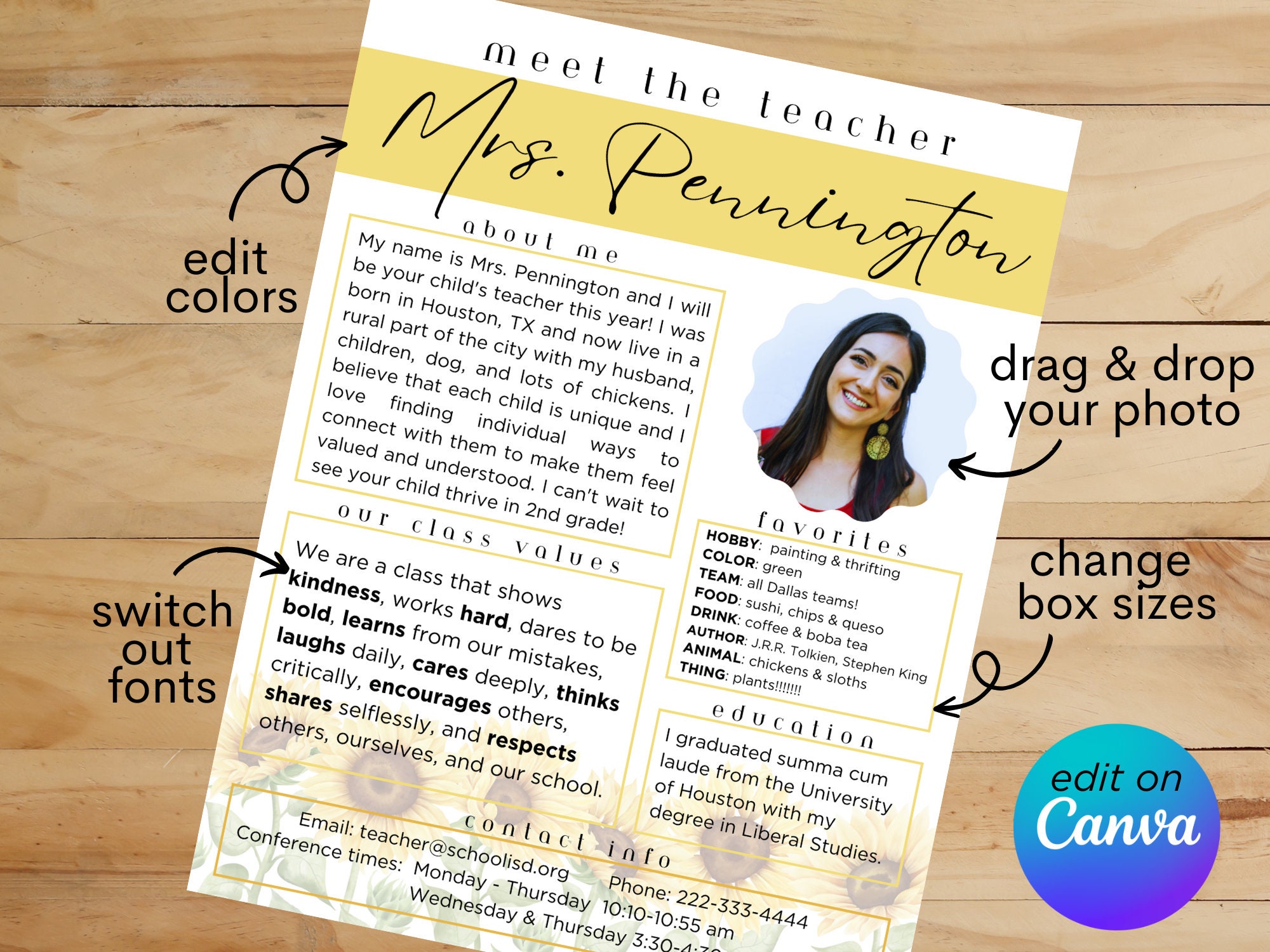 SUNFLOWER Meet the Teacher Letter Template | Editable Meet the Teacher ...