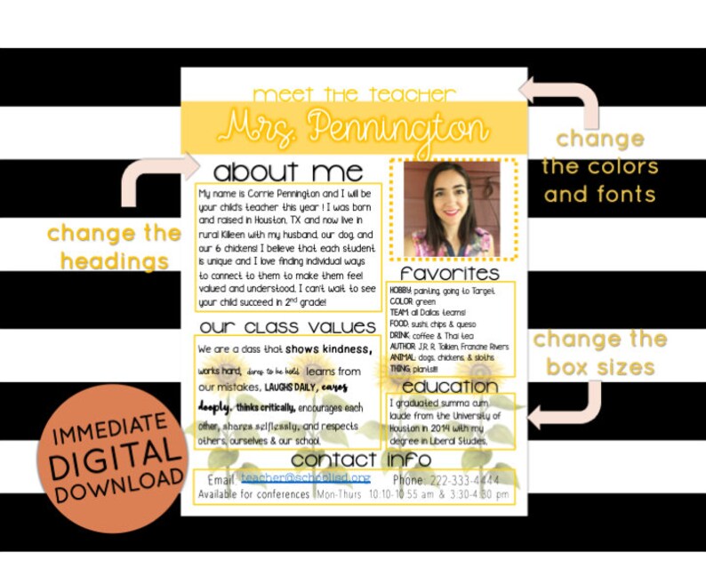 Meet the Teacher Sunflower Theme 100% EDITABLE Digital - Etsy