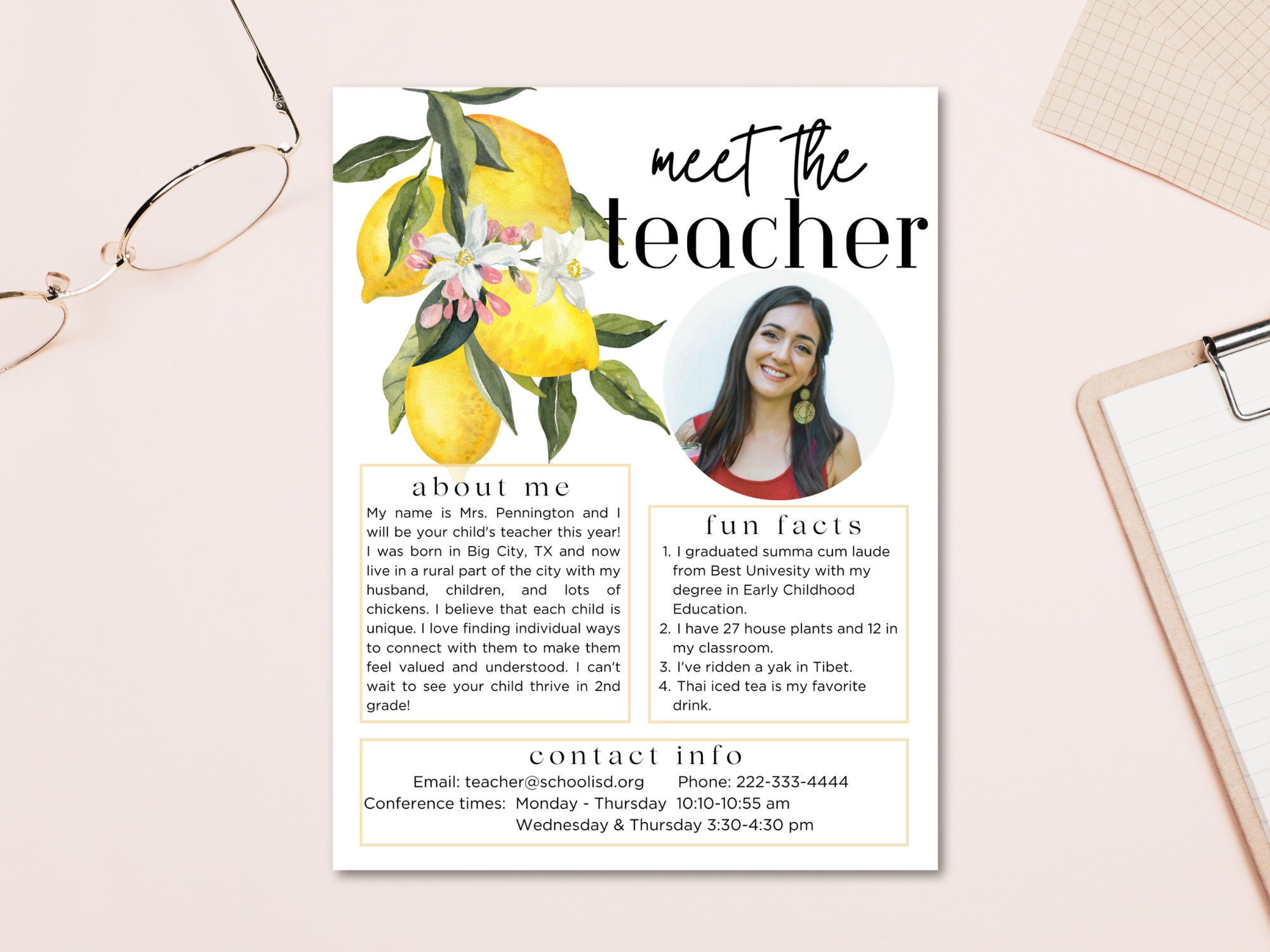 Meet the Teacher Letter Lemon Theme Classroom - Editable Canva Template ...