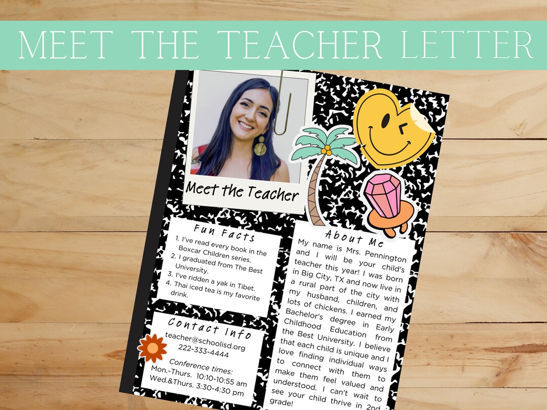 90s Theme Meet the Teacher Letter Editable Template - Retro Journal - Etsy