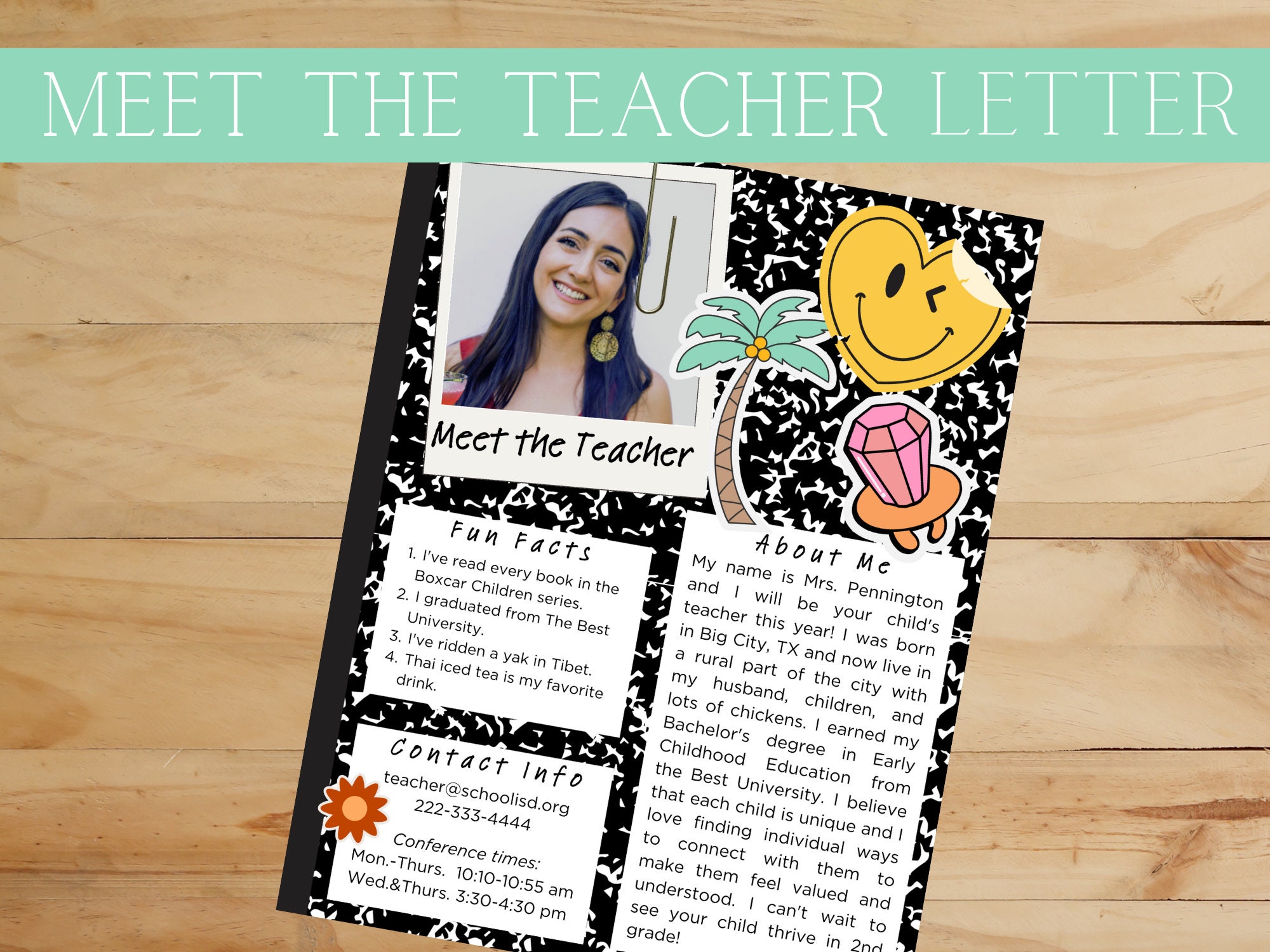 90s Theme Meet the Teacher Letter Editable Template - Retro Journal - Etsy