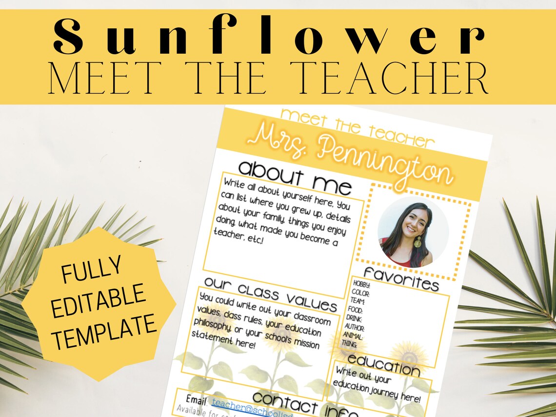 Meet the Teacher Letter Template - Sunflower Theme *100% EDITABLE ...