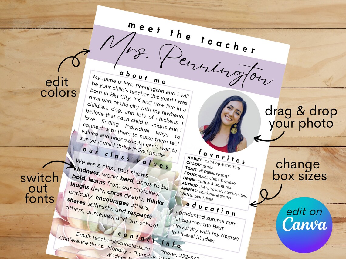 Pastel Succulent Meet the Teacher Letter Template Editable Cactus Meet ...