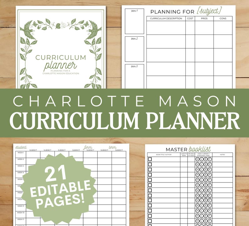Charlotte Mason Curriculum Planner | Printable Book List Templates ...
