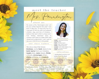 SUNFLOWER Meet the Teacher Letter Template | Editable Meet the Teacher ...