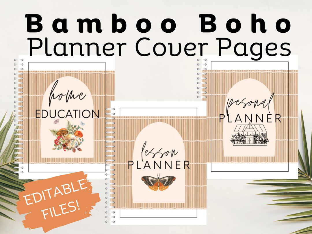 EDITABLE Bamboo Boho Planner Covers Teacher and Homeschool - Etsy