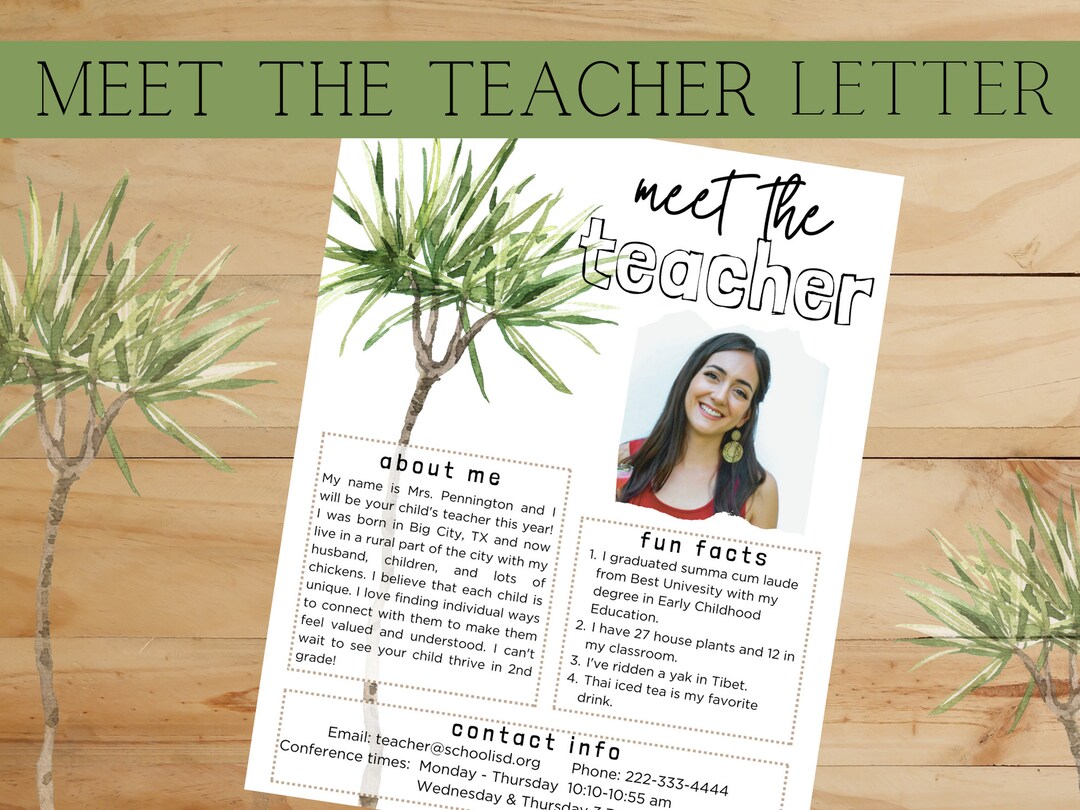 Meet the Teacher Letter Boho Plant Theme | Editable Letter Template for ...