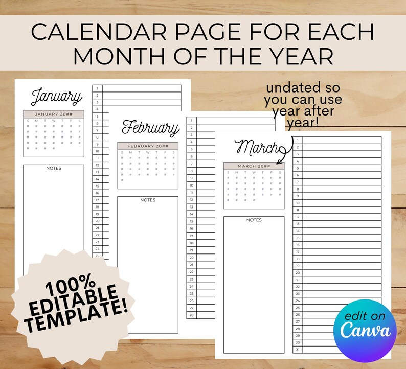 Printable Monthly Calendar Pages: Editable Goal Tracker (canva Template ...