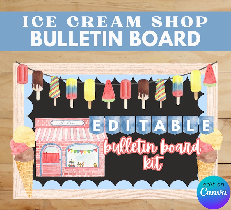 Ice Cream Shop Bulletin Board Kit - EDITABLE Watercolor Ice Cream Theme ...