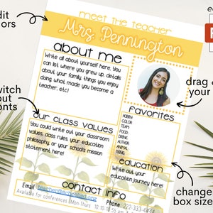 Meet the Teacher Letter Template - Sunflower Theme *100% EDITABLE ...