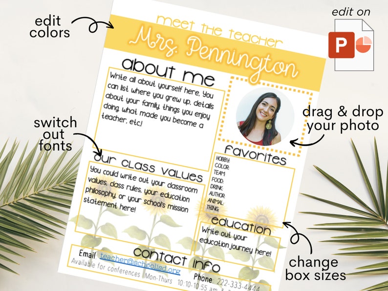 Meet the Teacher Letter Template - Sunflower Theme *100% EDITABLE ...