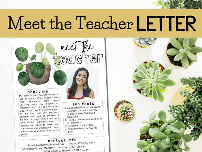 Meet the Teacher Letter Plant Theme Boho Houseplant - Etsy