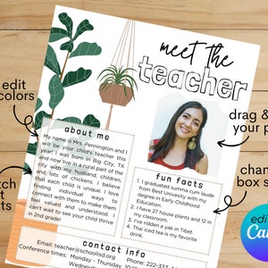 Boho Houseplant Meet the Teacher Letter Template - Potted Plant ...