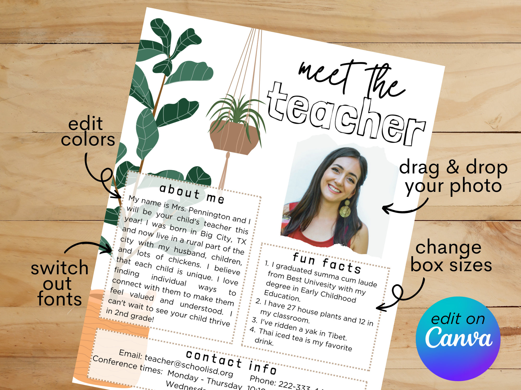 Boho Houseplant Meet the Teacher Letter Template - Potted Plant ...