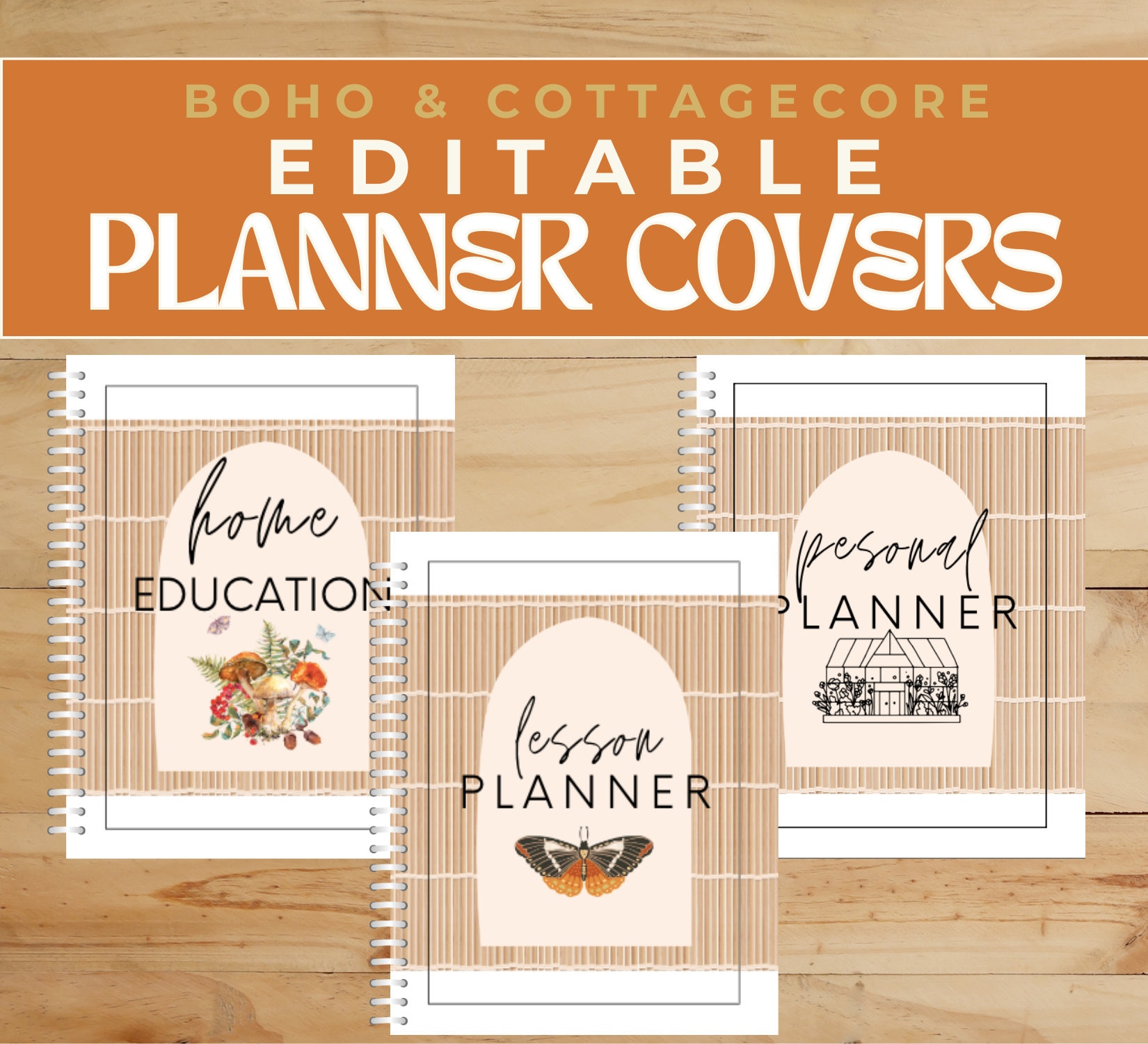 EDITABLE Bamboo Boho Planner Covers | Teacher and Homeschool Planner ...