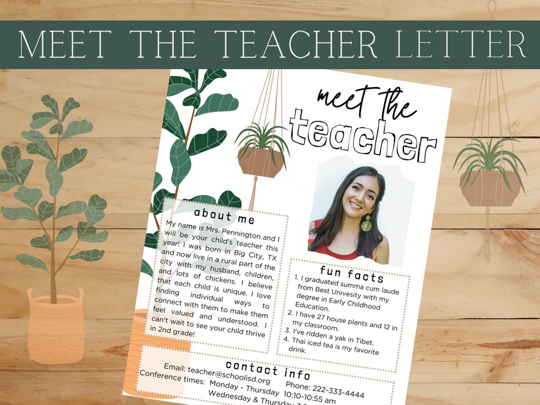 Boho Houseplant Meet the Teacher Letter Template - Potted Plant ...