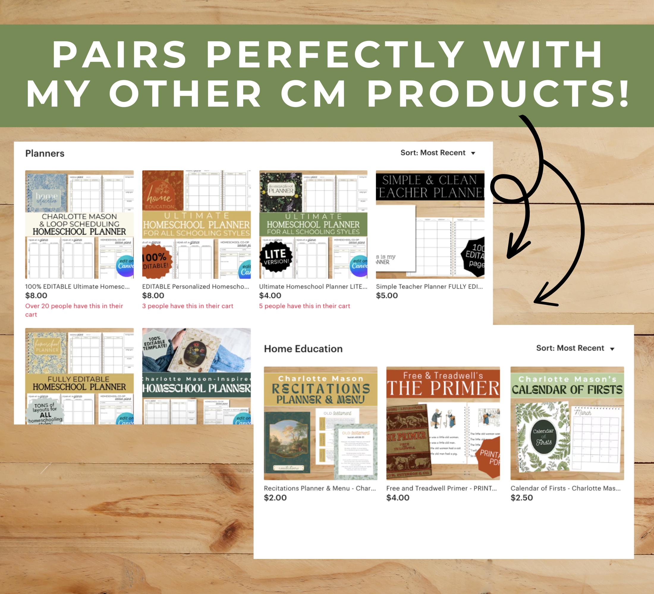 Charlotte Mason Curriculum Planner | Printable Book List Templates ...