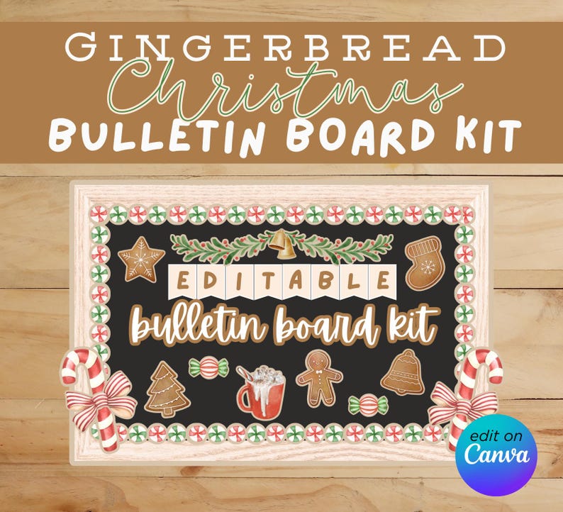 Gingerbread Christmas Bulletin Board Kit | Editable Canva Template - Etsy