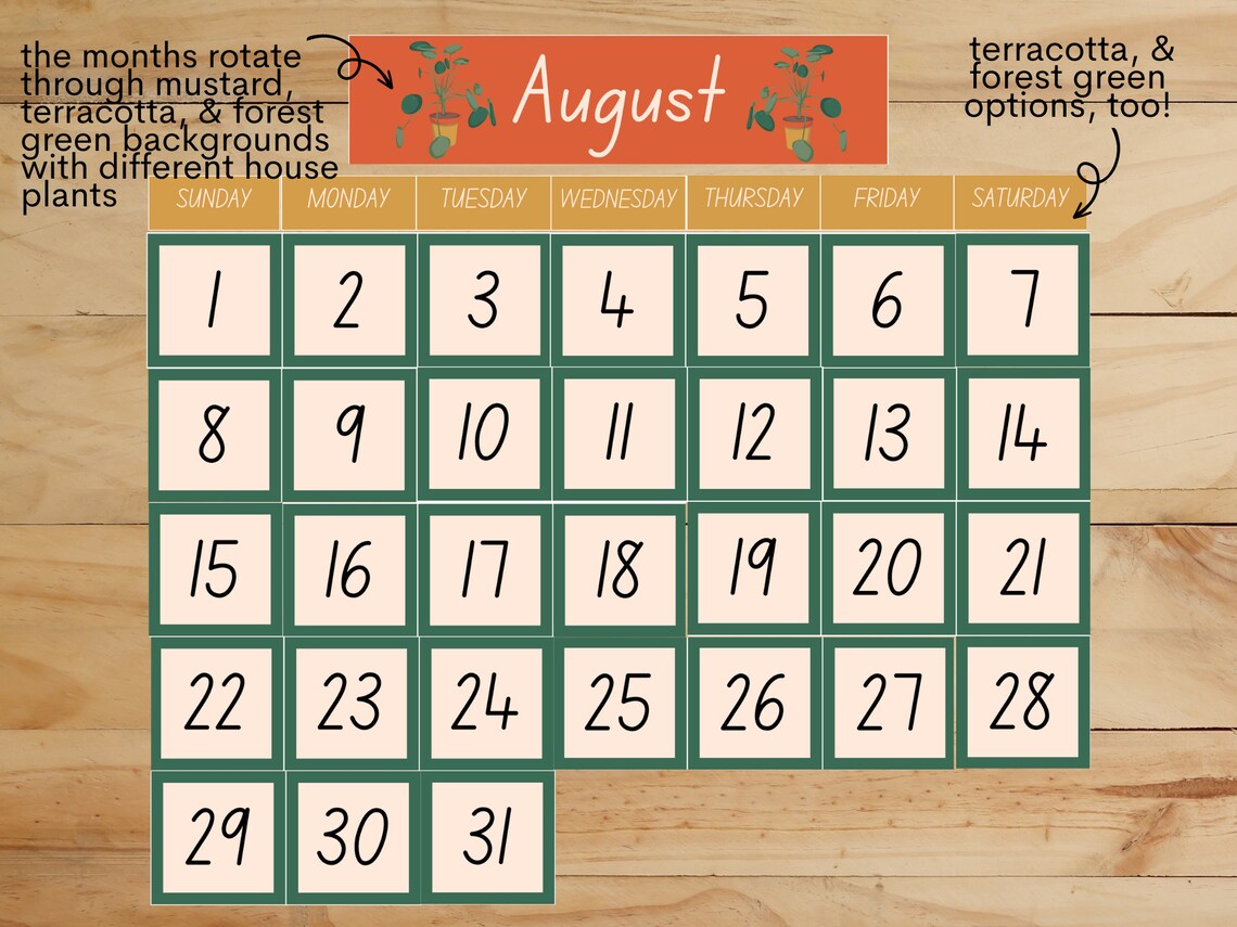 Boho Plant Classroom Calendar Houseplant Theme Classroom Decor - Etsy