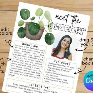 Meet the Teacher Letter Plant Theme | Boho Houseplant Classroom Decor ...